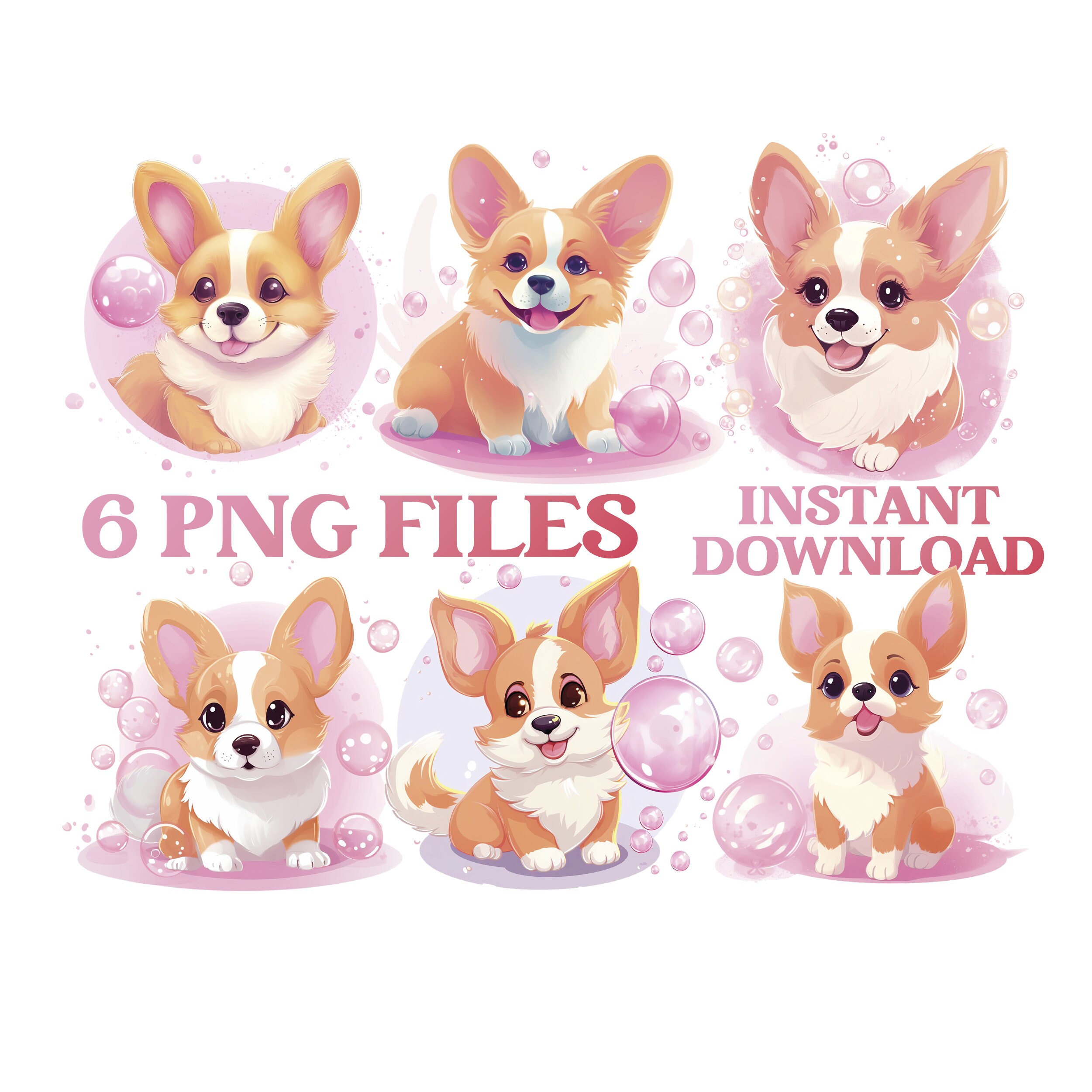 Corgi Clipart, Corgi PNG, Cute Illustrations for Corgi Lovers, Kawaii ...