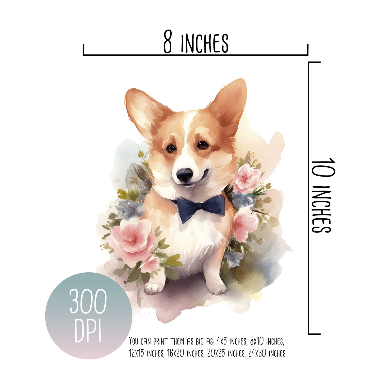 Wedding Corgi Watercolor, Corgi PNG, Watercolor Clipart, Ideal for ...