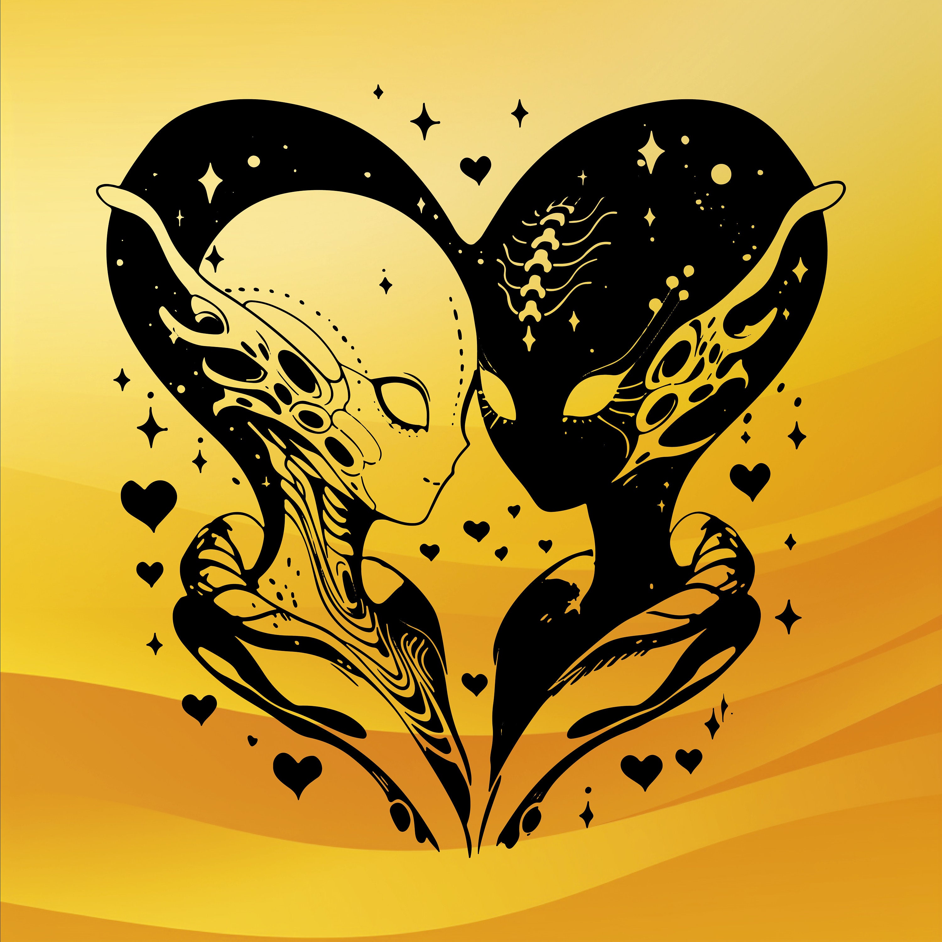 Alien Clipart, Alien Love PNG, Alien Couple Sticker, Love Heart PNG ...