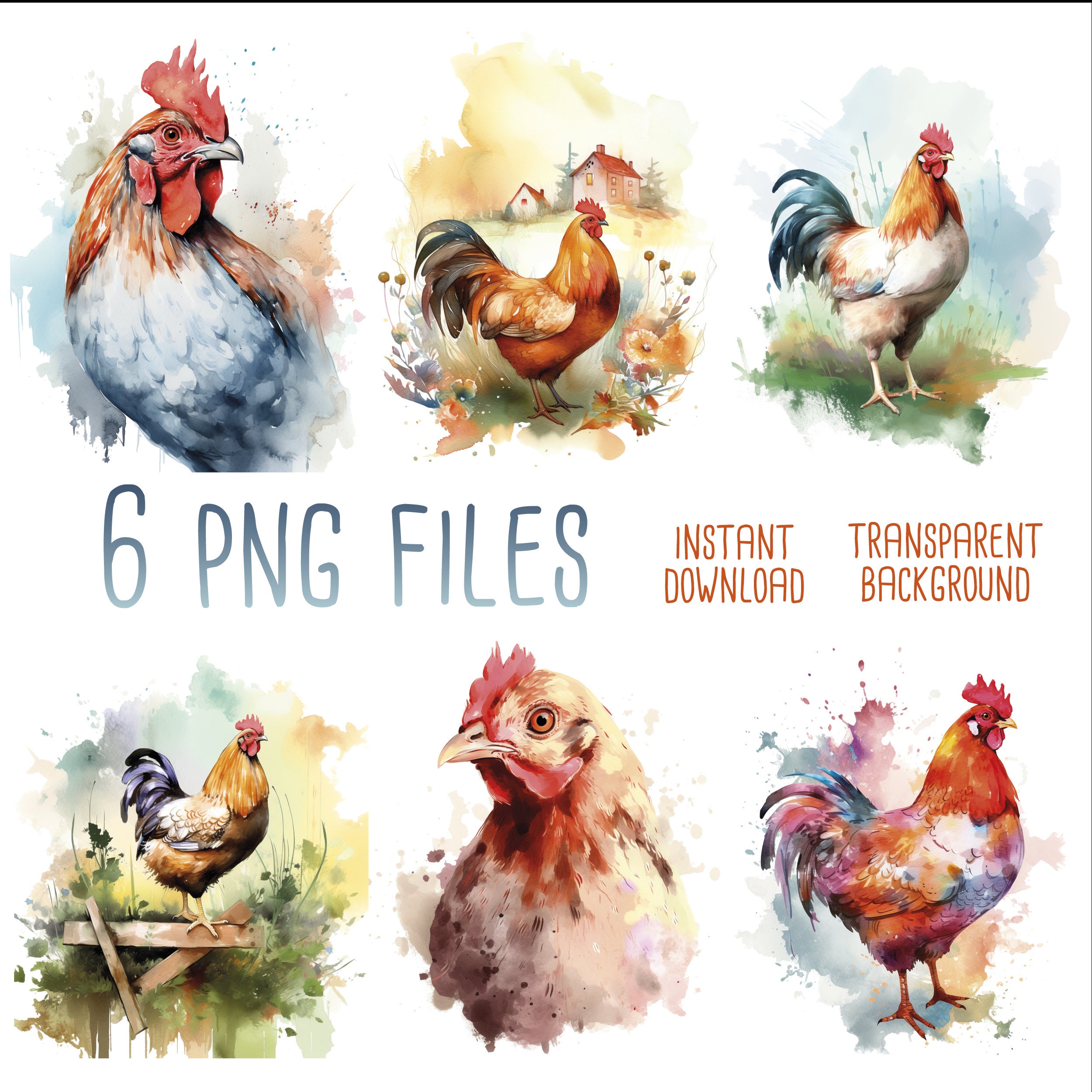 Watercolor Chicken Chicken Clipart Watercolor PNG Watercolor - Etsy