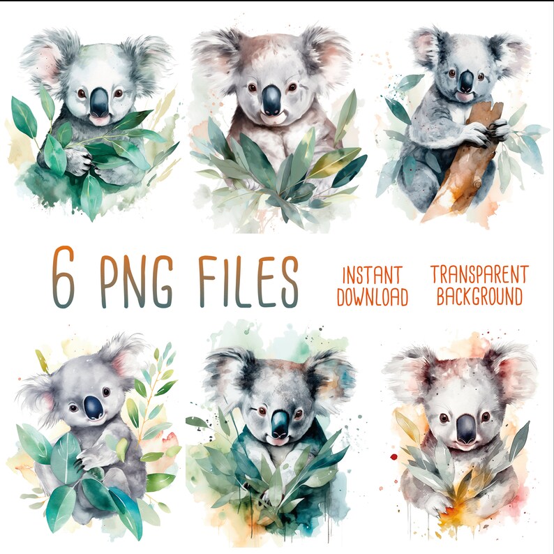 Koala Watercolor Clipart, Watercolor Koala, Koala PNG, Cute Animal ...
