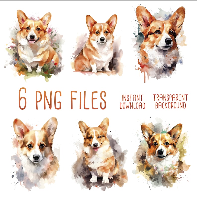 Corgi Watercolor, Corgi PNG, Watercolor Clipart, Cute Animal Clipart ...