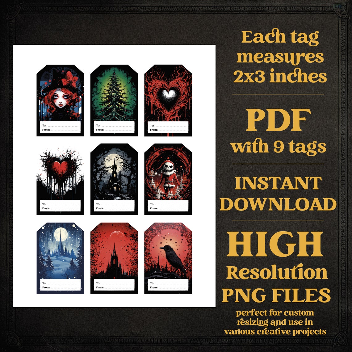 Gothic Christmas Gift Tags, Printable Gothic Art Gift Tags ...
