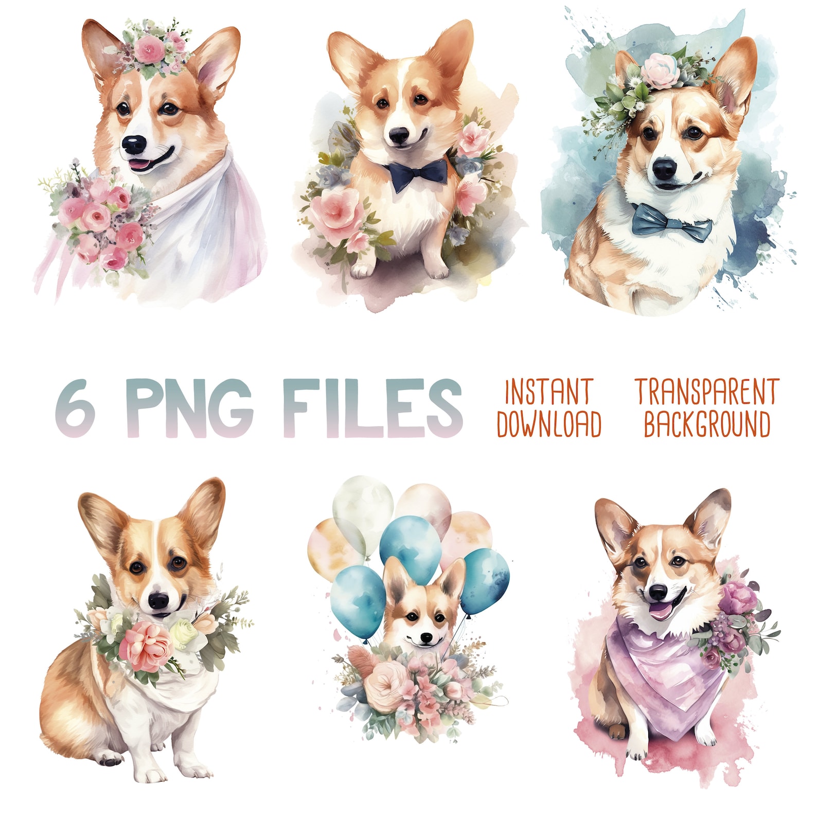 Wedding Corgi Watercolor, Corgi PNG, Watercolor Clipart, Ideal for ...