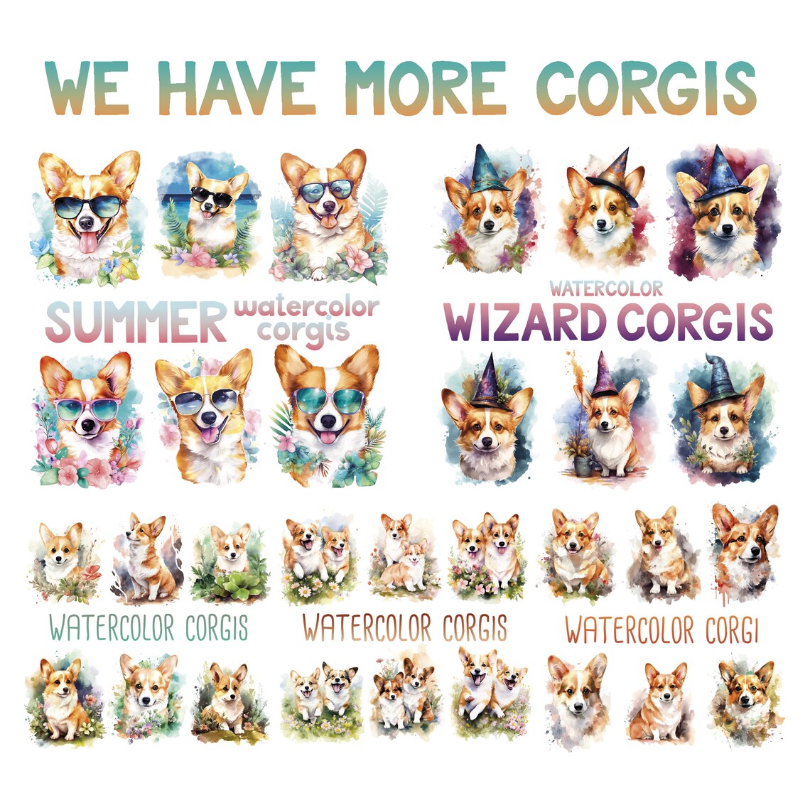Wedding Corgi Watercolor, Corgi PNG, Watercolor Clipart, Ideal for ...