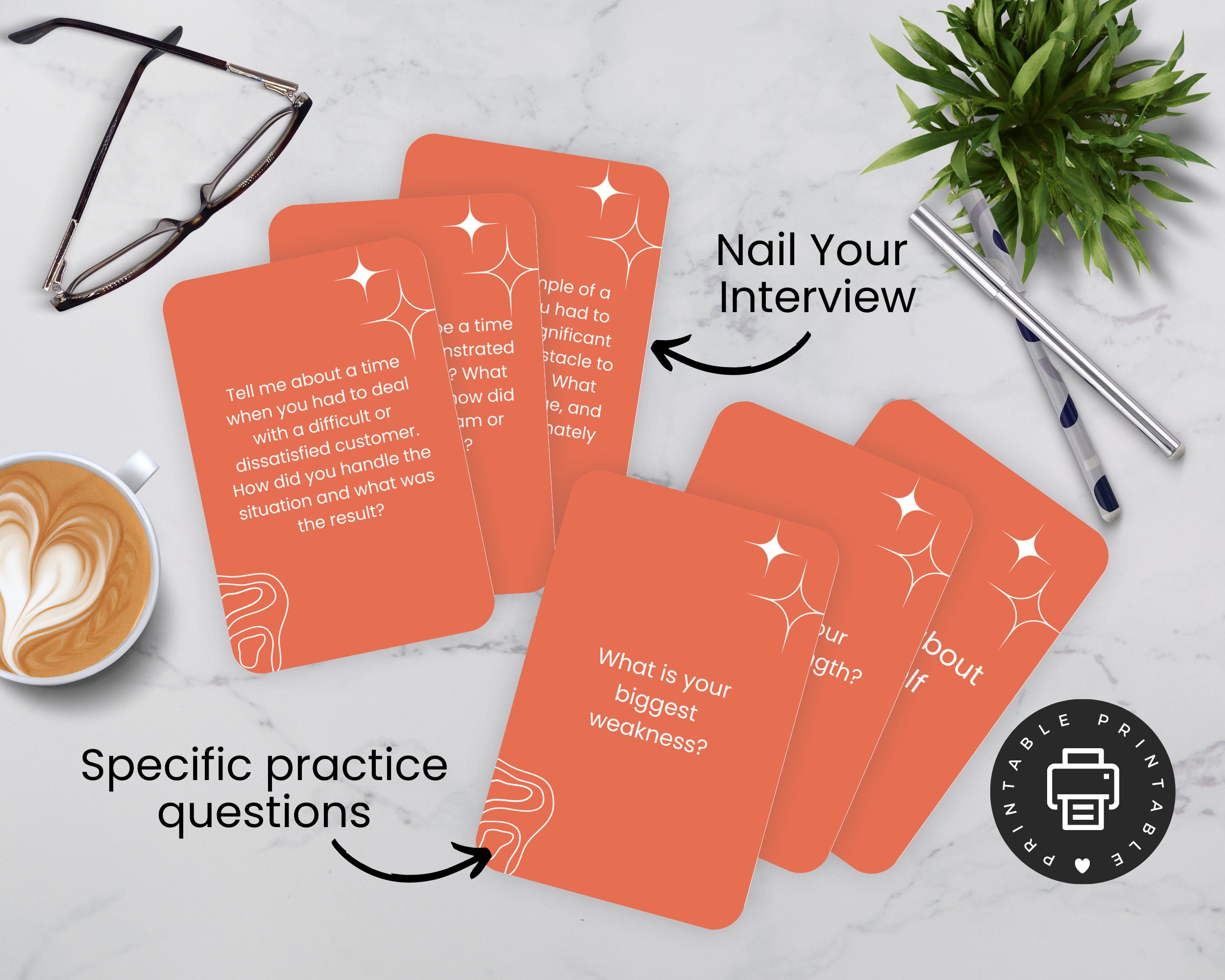 Interview Preparation Flash Cards INSTANT DOWNLOAD Behavioral Questions ...