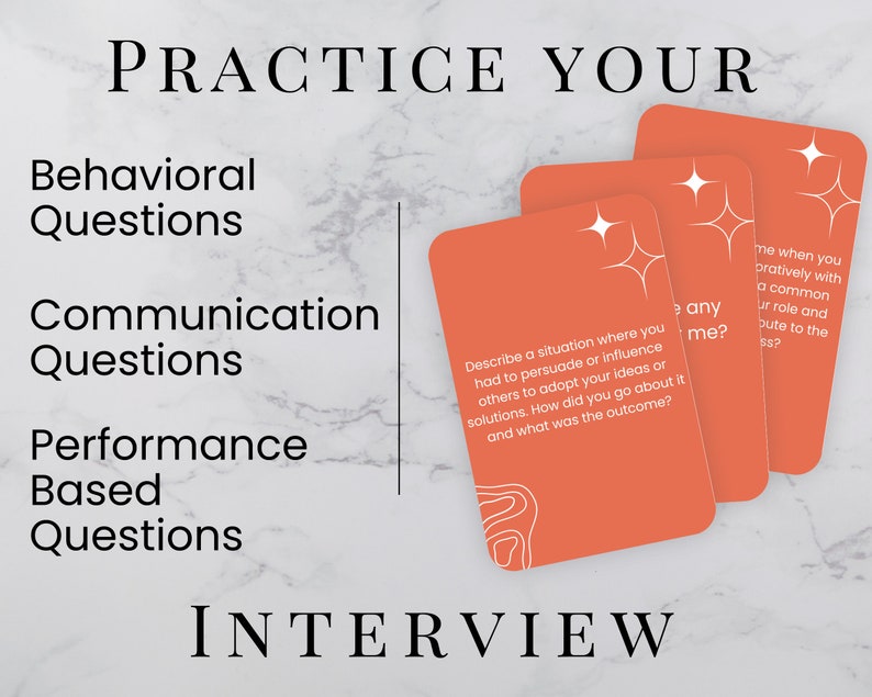 Interview Preparation Flash Cards INSTANT DOWNLOAD Behavioral Questions ...