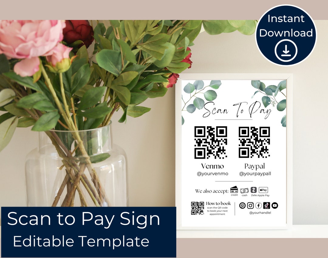Qr Code Sign Template Editable Scan to Pay Sign Massage - Etsy