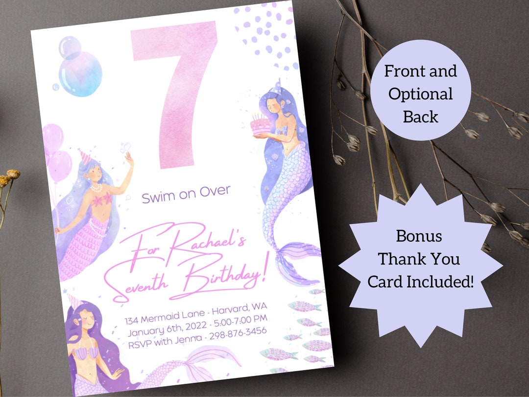 Mermaid 7th Birthday Invitation DIGITAL Template Personalize Your Own ...