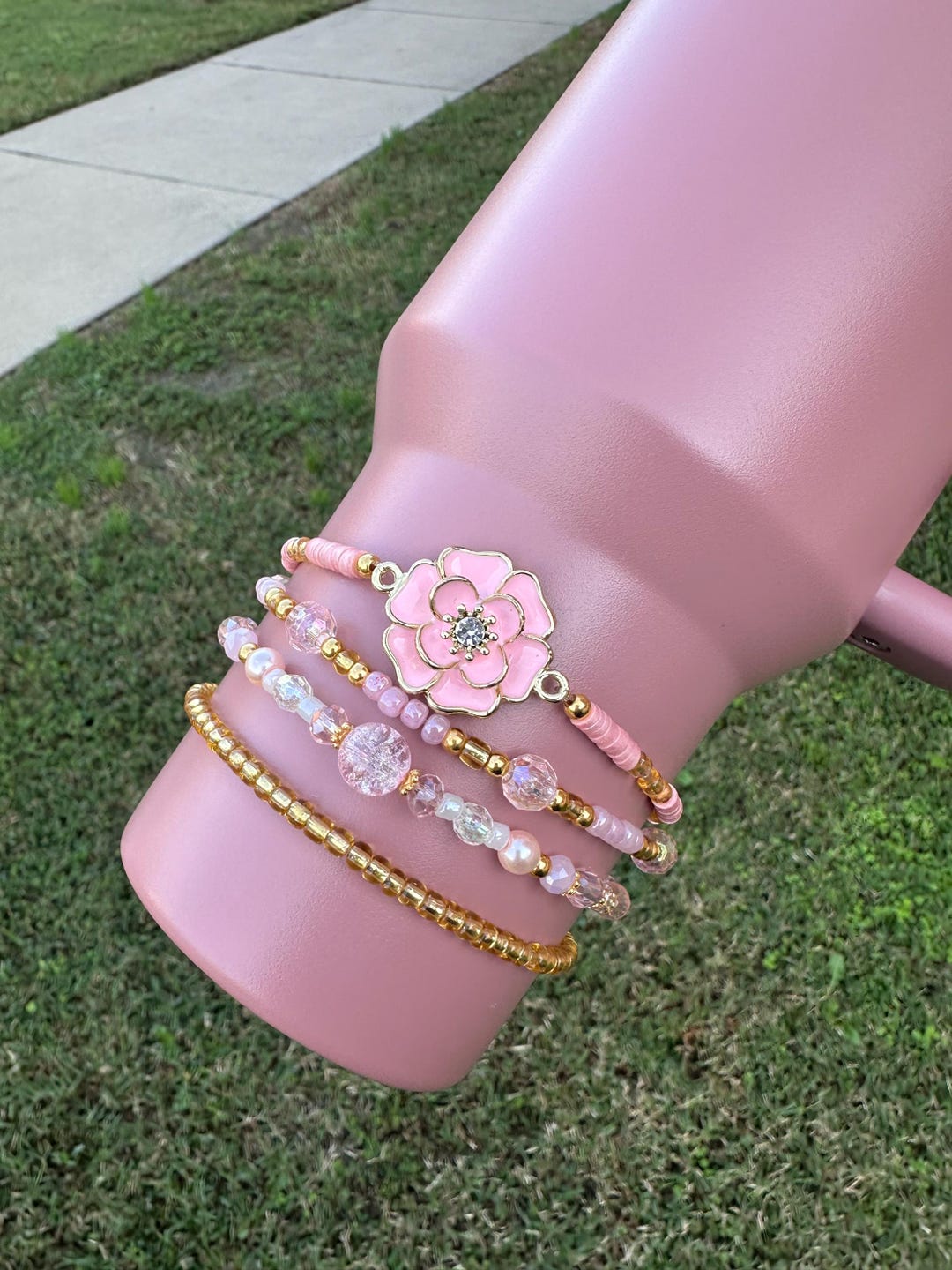 Antique Pink Stanley Bracelets- Tumbler Boot Topper/ Charm Stacked ...
