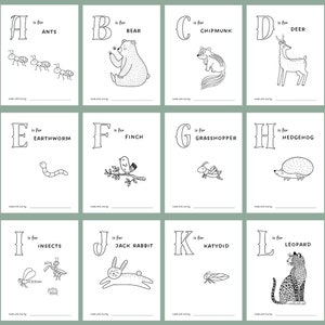 ABC Book Baby Shower Activity, Woodland Animals, Alphabet Coloring Page ...