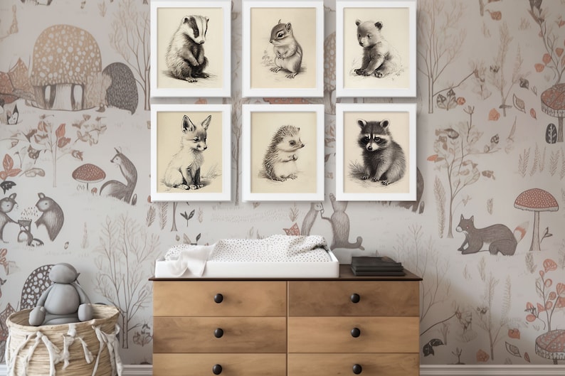 Woodland Baby Animal Gallery Wall Set of 9 Prints Nursery - Etsy