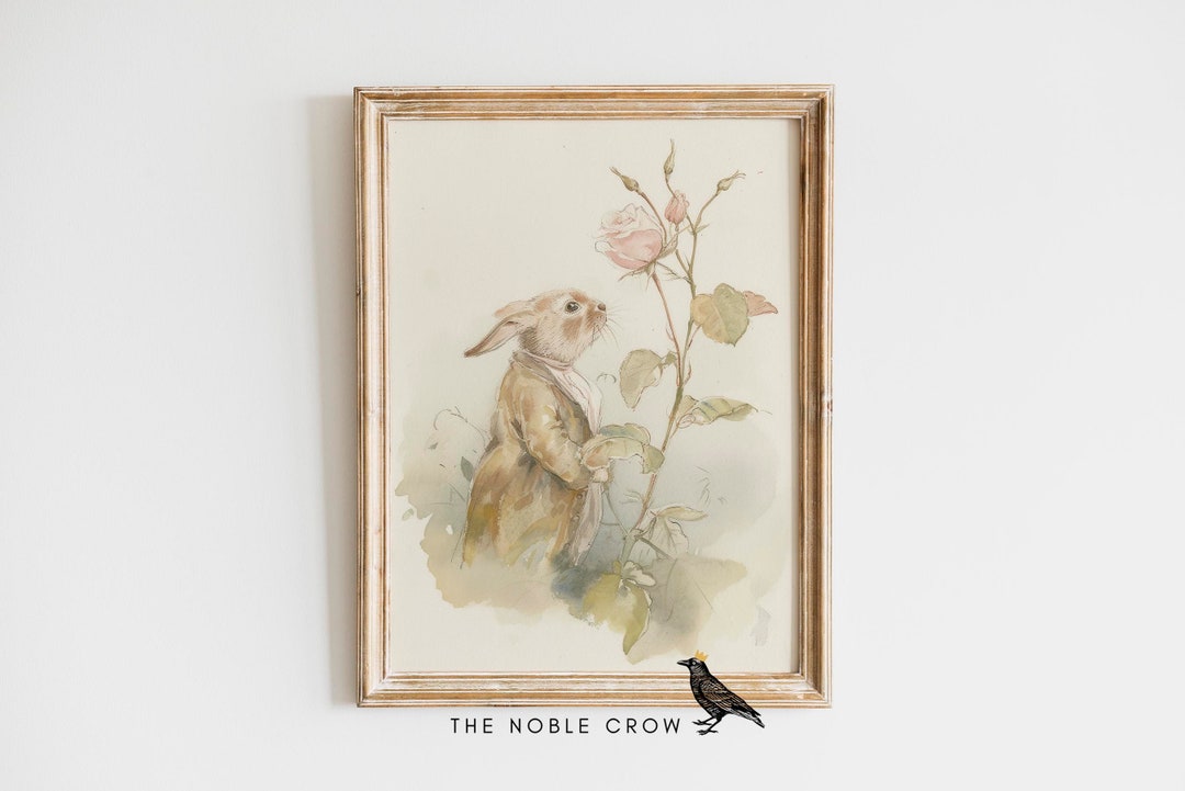 Vintage Spring Bunny 2 Painting | Spring Art Print | Nursery Decor ...