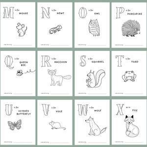 ABC Book Baby Shower Activity, Woodland Animals, Alphabet Coloring Page ...