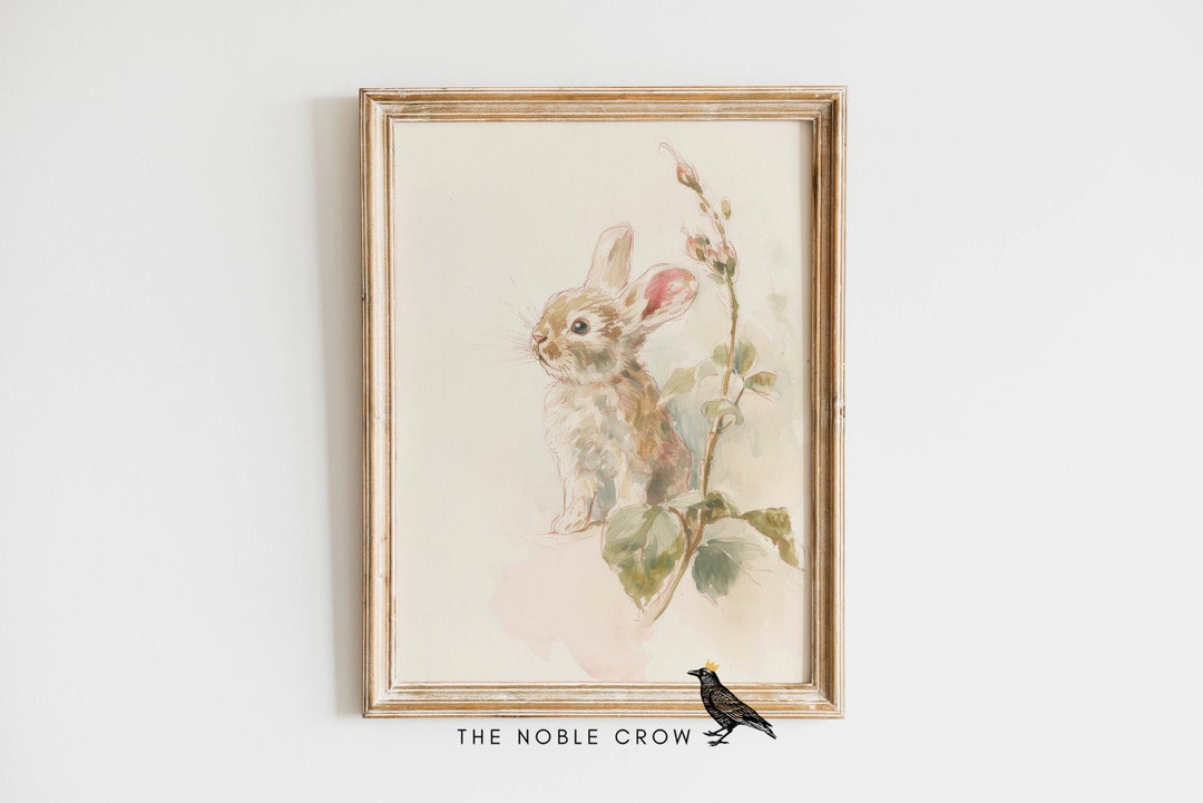 Vintage Spring Bunny 3 Painting | Spring Art Print | Nursery Decor ...