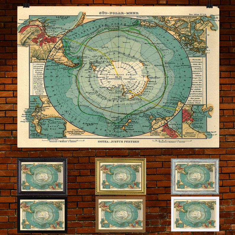 Old Map of Antarctica Antarctica Map 1906 Poster Frame - Etsy