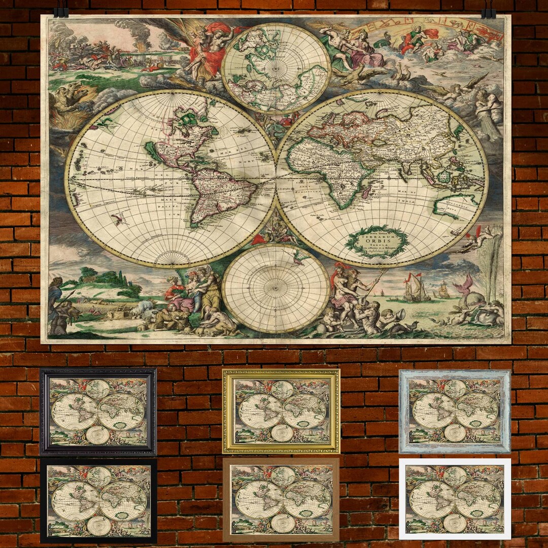 Antique World Maps World Map 1689 Poster Frame Multiple Sizes - Etsy Antique World Maps World Map 1689 Poster Frame Multiple Sizes - Etsy