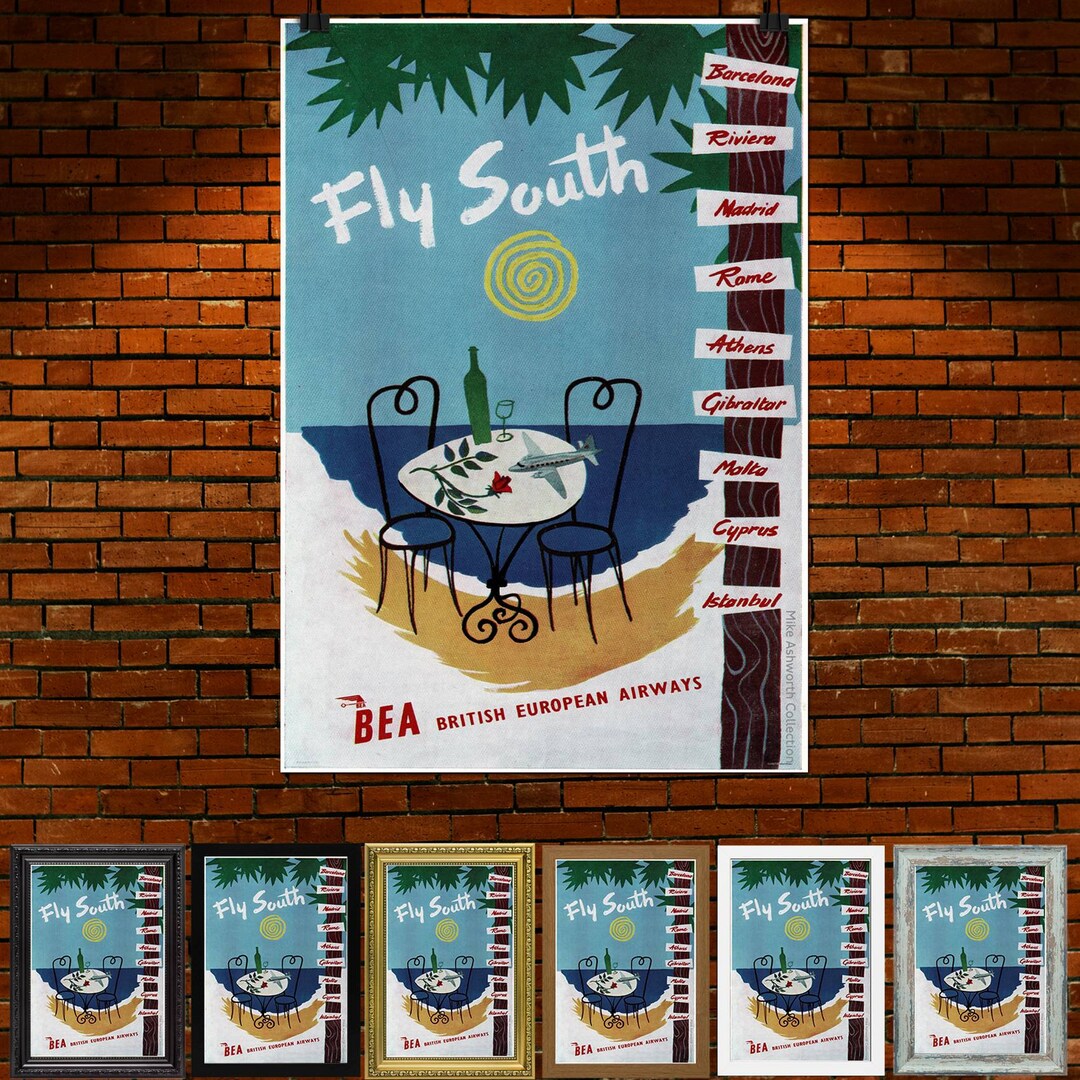 Vintage Airline Posters Fly South Poster Frame Multiple Sizes - Etsy