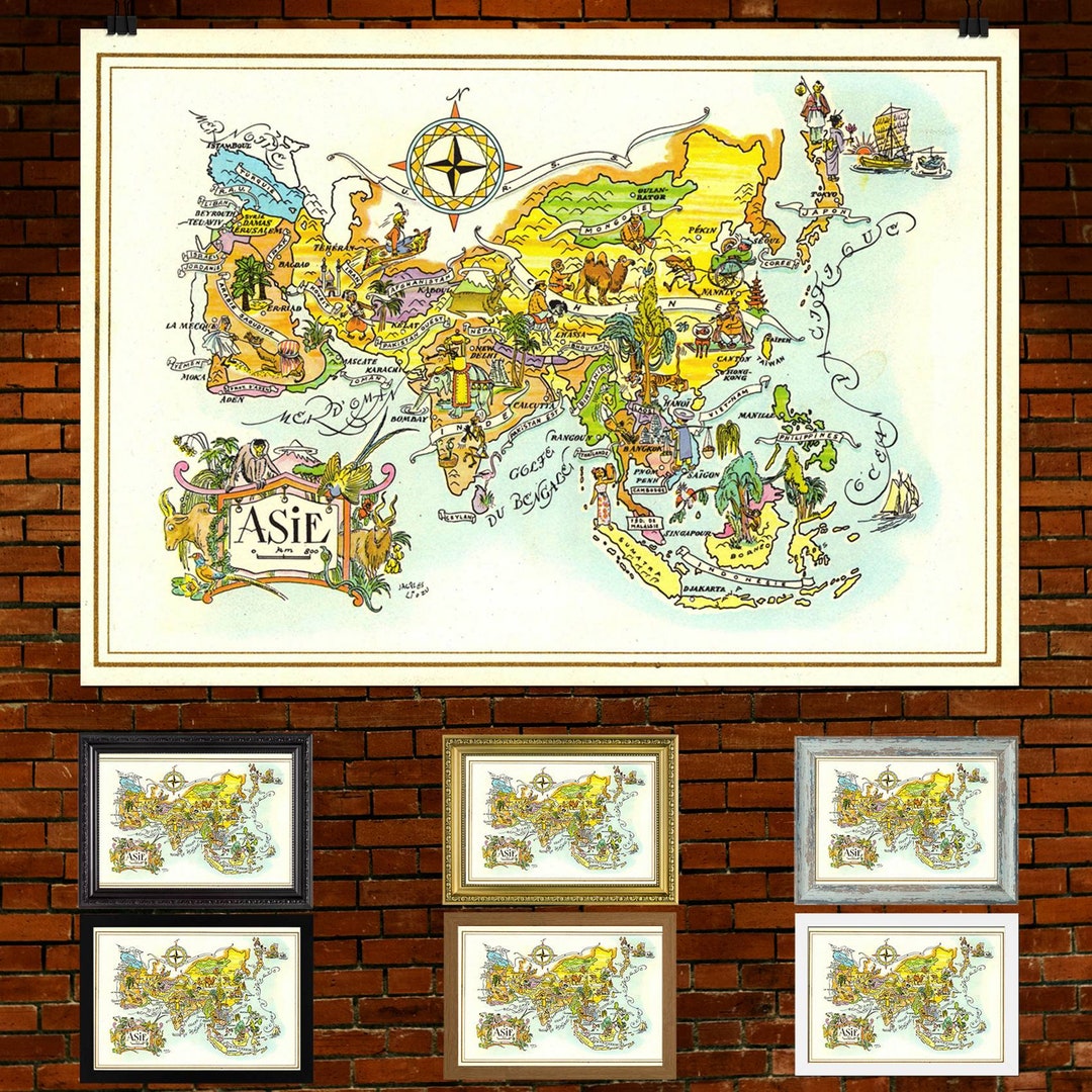 Vintage Airline Posters Menu Map Asia 1951 Poster Frame - Etsy