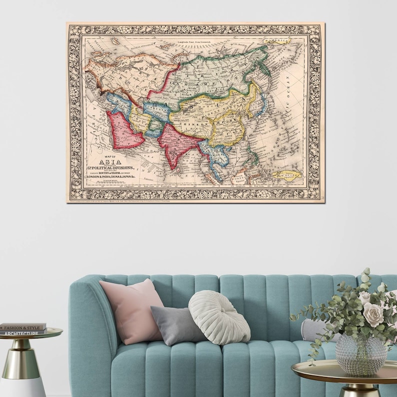 Old Map of Asia 1860 Old Map of Asia Mitchell Poster Frame - Etsy