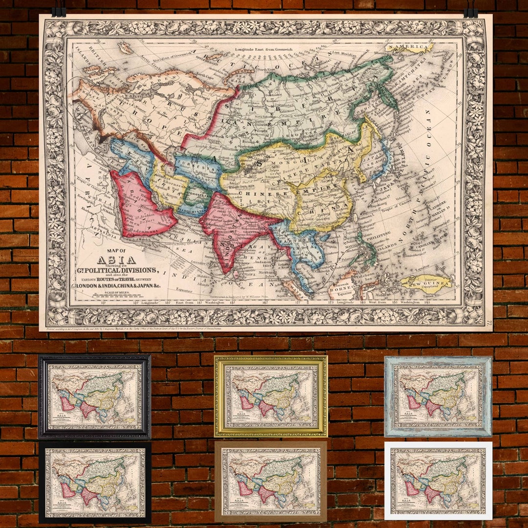 Old Map of Asia 1860 Old Map of Asia Mitchell Poster Frame - Etsy