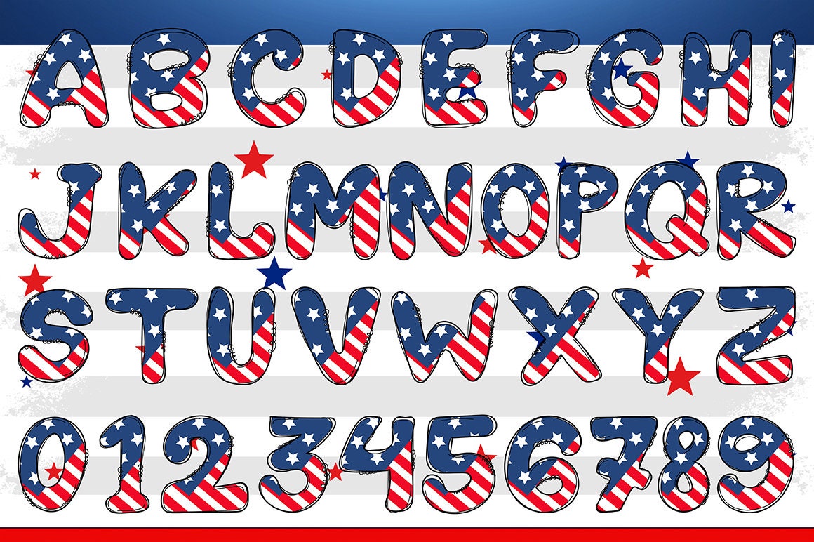 4th of July Alphabet Mega Bundle, Flag Alphabet,patriotic Doodle ...