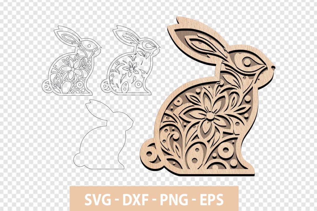 Easter Laser Cut Files Bunny SVG Layered Bundle, Floral Rabbit ...
