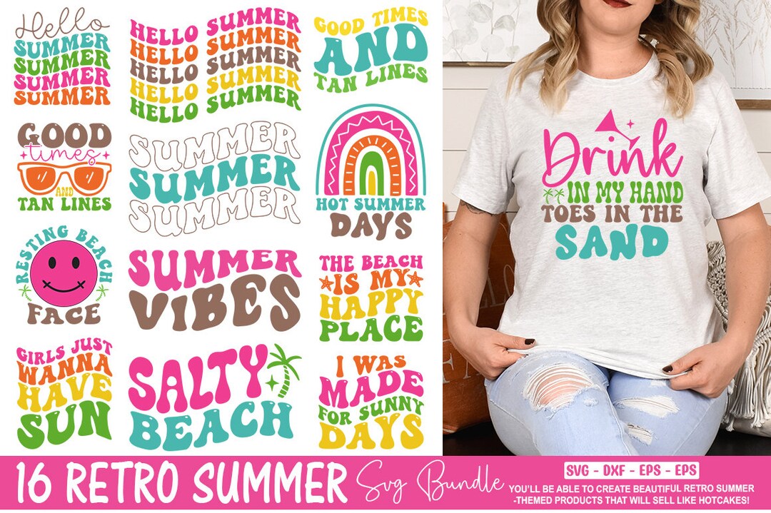Retro Summer SVG Bundle, Summer T Shirt Svg, Summer Quote Svg, Salty ...