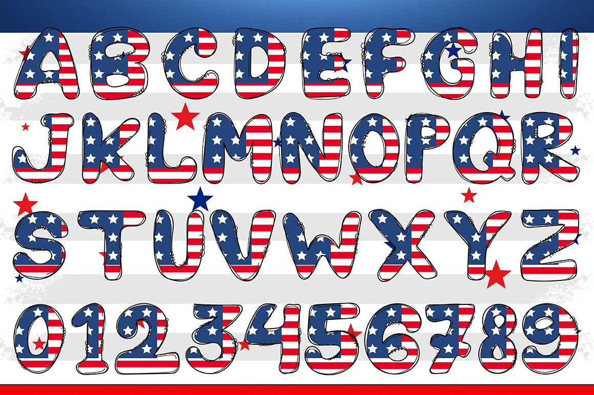 4th of July Alphabet Mega Bundle, Flag Alphabet,patriotic Doodle ...