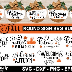 Fall Round Sign Svg Bundle, Thanksgiving Round Door Hanger Svg, Autumn ...