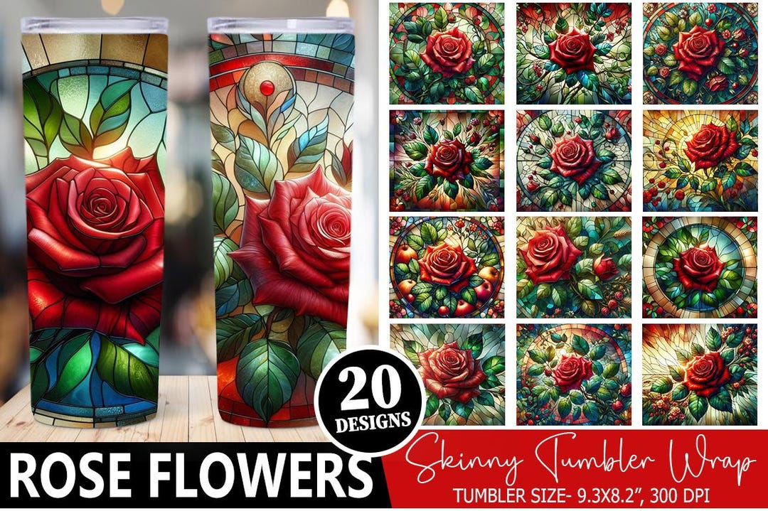 Stained Glass Roses Flowers Tumbler, Rose Tumbler, Stained Glass ...