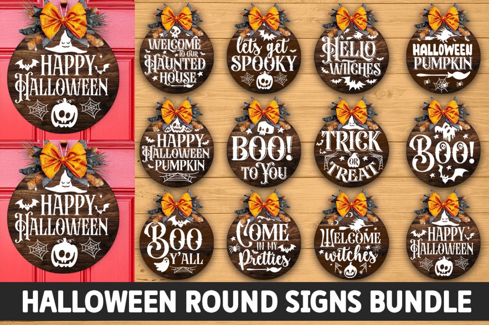 Halloween Round Signs Bundle, Happy Halloween Sign Bundle, the Boo Crew ...