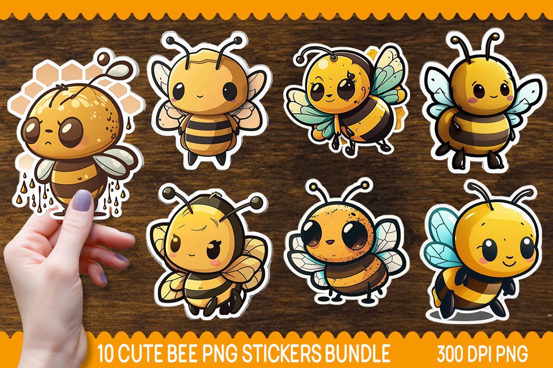 Cute Bee PNG Stickers Bundle, Bee Sticker, Funny Bee Stickers, Bee ...