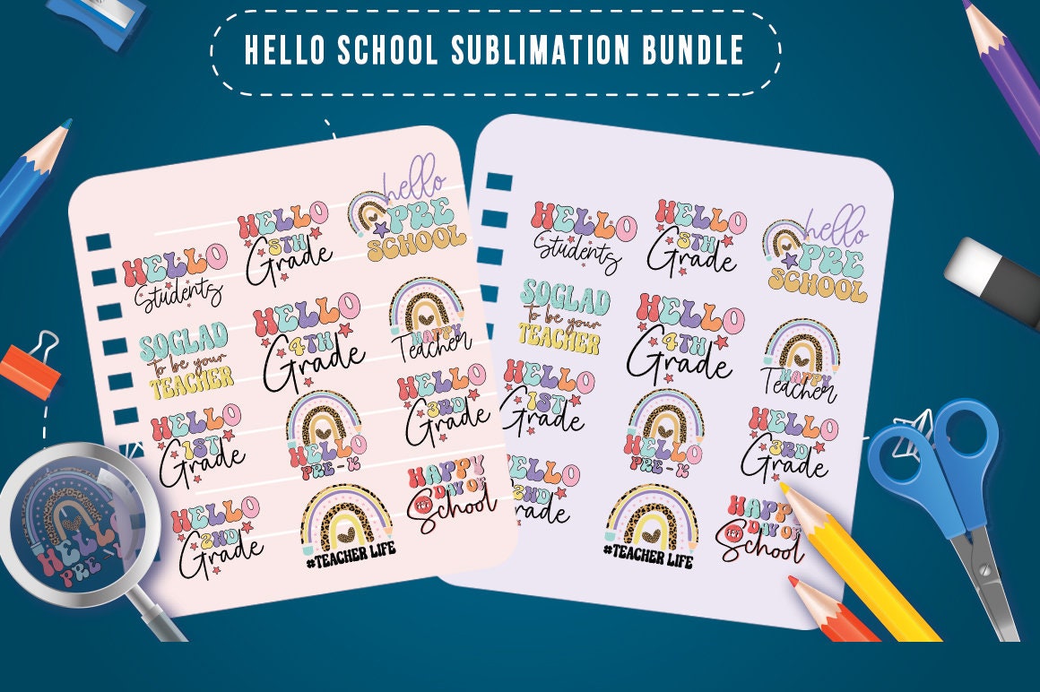 12 Hello School PNG Sublimation Bundle, Hello First Grade, Hello Pre ...