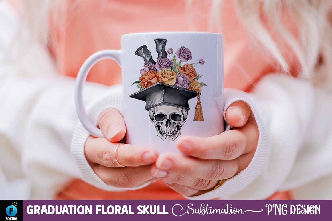 Graduation Floral Skull, Floral Skull Sublimation, Graduation Skull ...