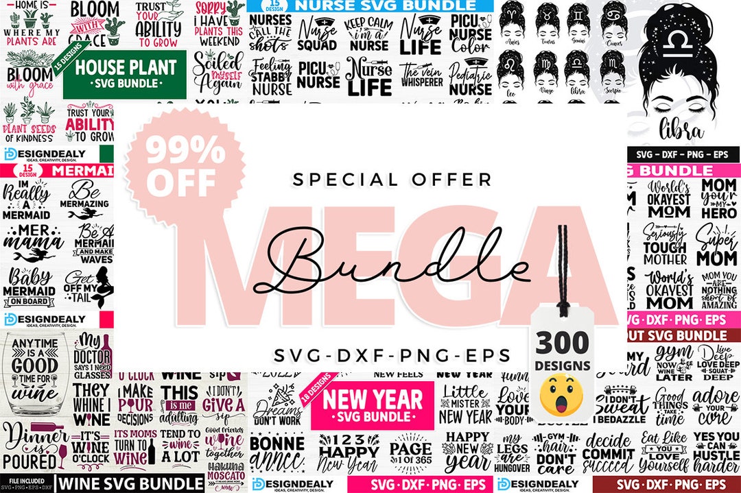 Mega Svg Bundle, Trendy Svg Bundle, Mega Clipart Png Bundle, T Shirt ...