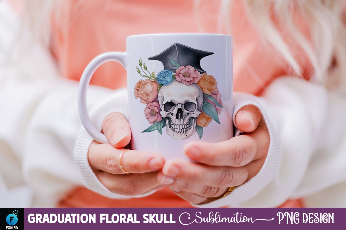 Graduation Floral Skull, Floral Skull Sublimation, Graduation Skull ...