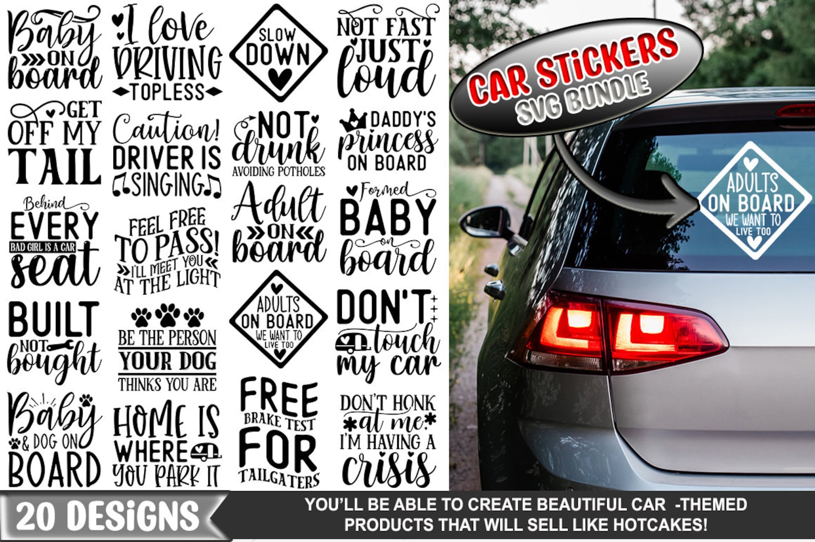 Car Stickers SVG Bundle, Car Sticker Quotes, Funny Car Stickers, Slow ...