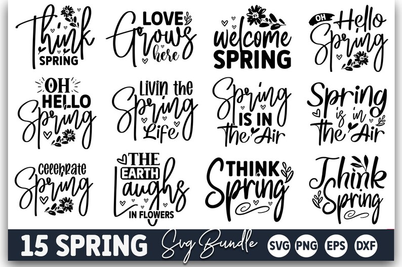 Spring SVG Bundle2, Think Spring Svg,welcome Spring Svg, Love Grows ...