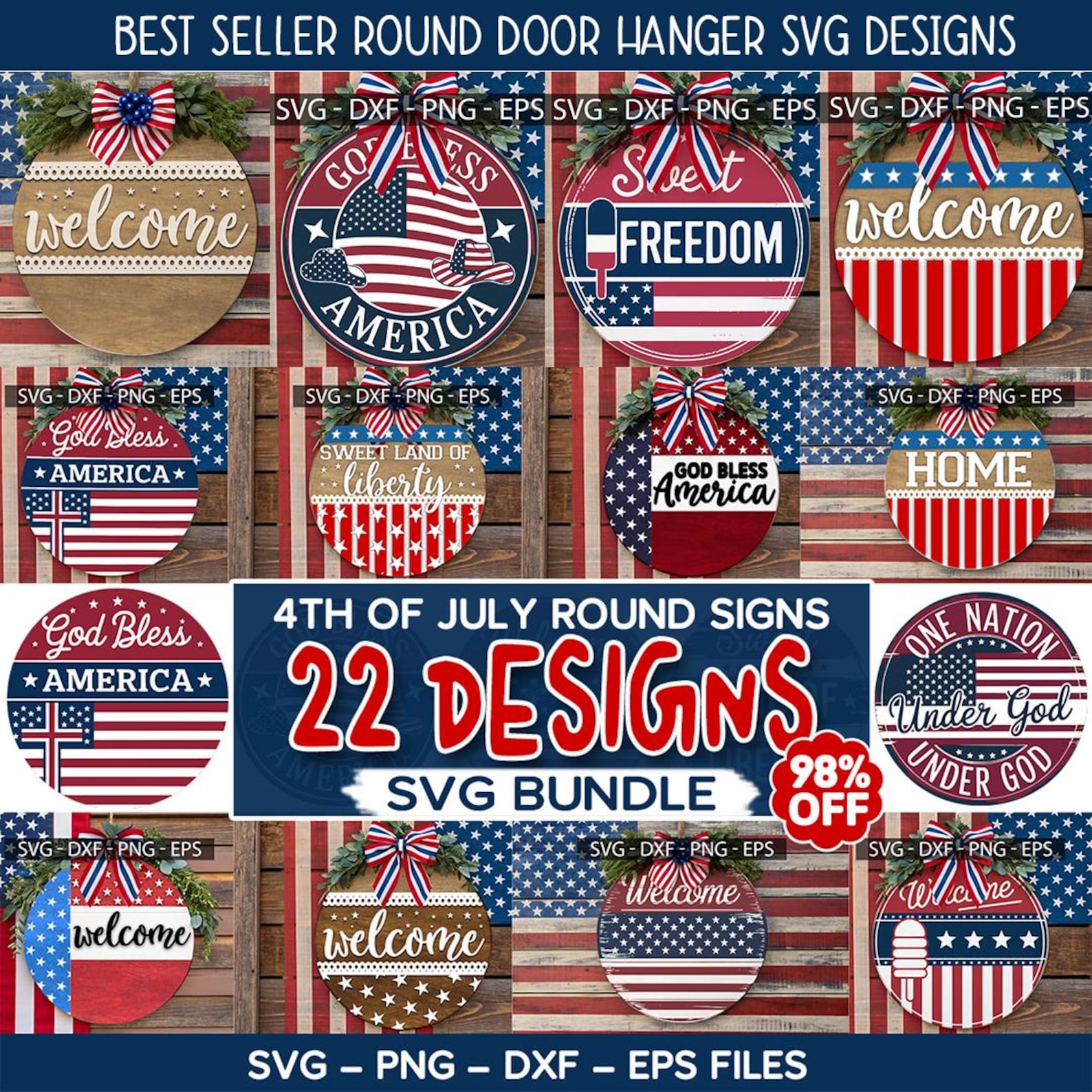 Round Door Hanger SVG, Patriotic Laser Sign Bundle, Glowforge Laser ...