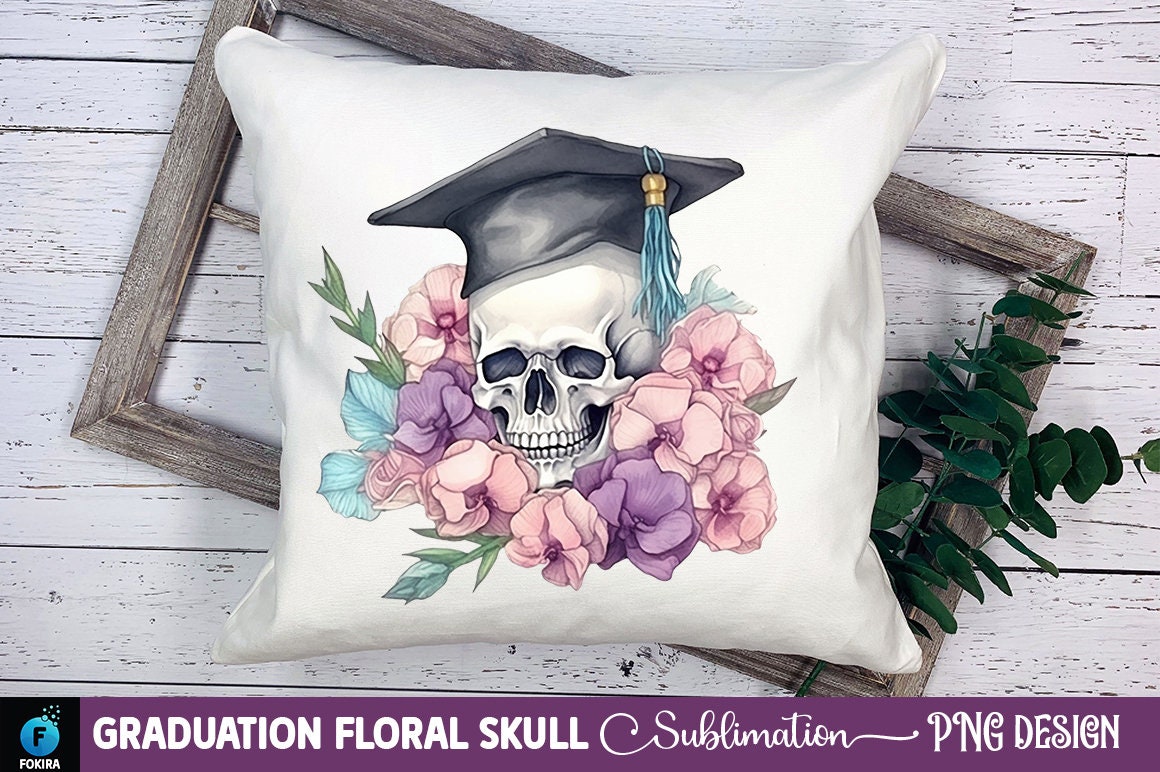 Graduation Floral Skull, Floral Skull Sublimation, Graduation Skull ...