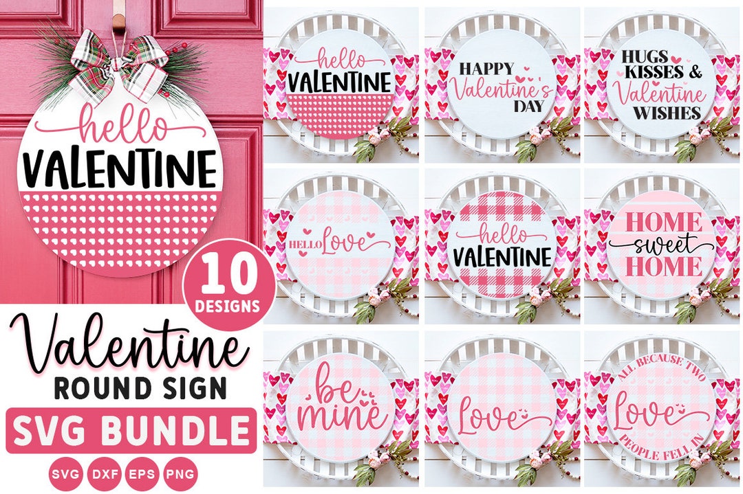 Valentine's Round Sign SVG Bundle, Happy Valentine Sign Svg, Valentine ...