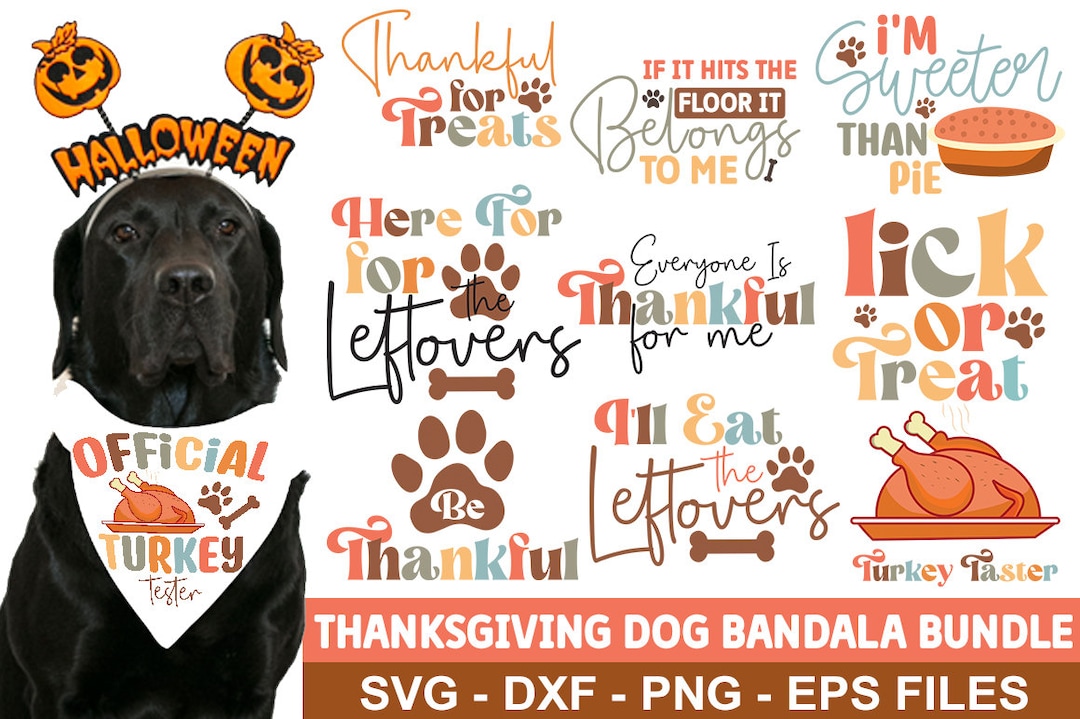 Thanksgiving Dog Bandana Bundle, Thanksgiving Dog Svg, Happy ...