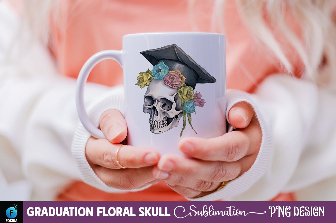 Graduation Floral Skull, Floral Skull Sublimation, Graduation Skull ...