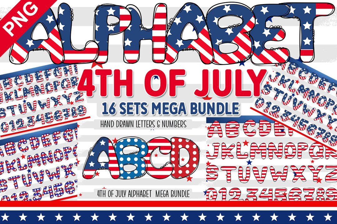4th of July Alphabet Mega Bundle, Flag Alphabet,patriotic Doodle ...