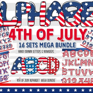 4th of July Alphabet Mega Bundle, Flag Alphabet,patriotic Doodle ...