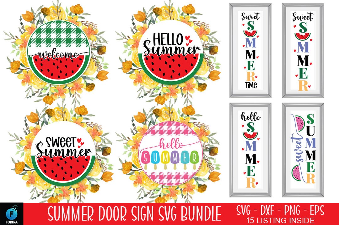 Summer Door Sign SVG Bundle, Hello Summer Sign, Welcome Summer Porch ...