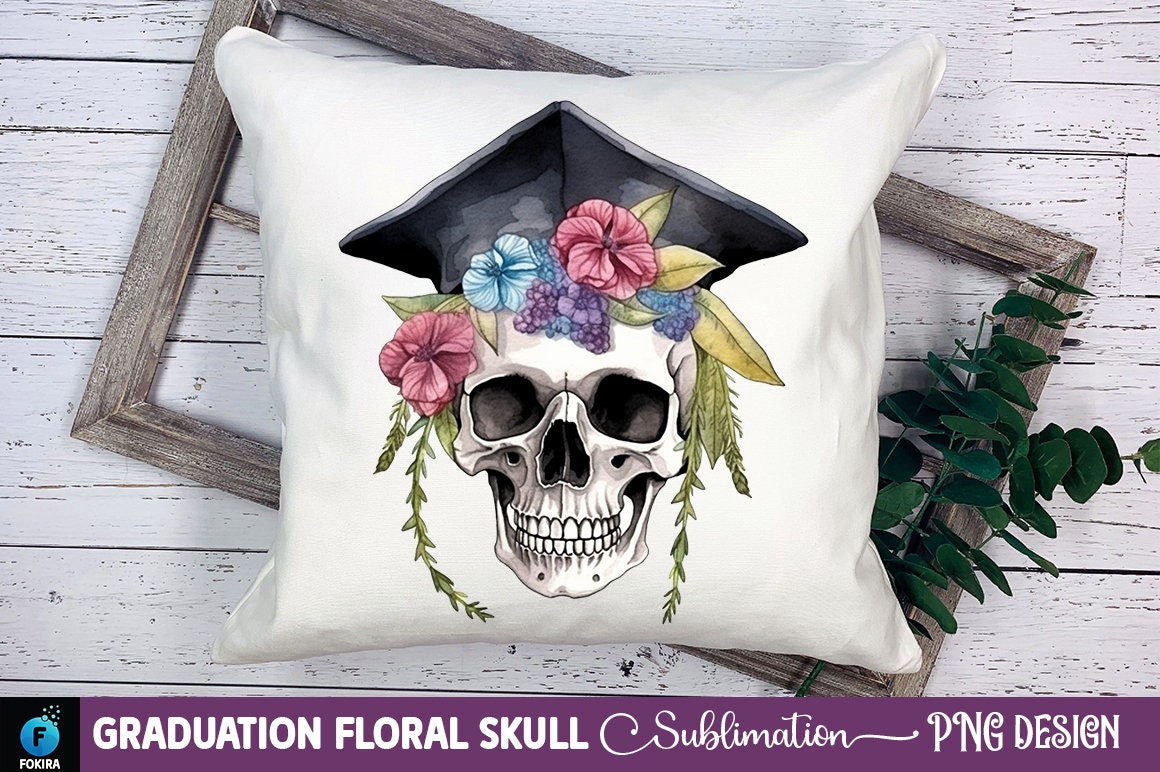 Graduation Floral Skull Floral Skull Sublimation Graduation - Etsy