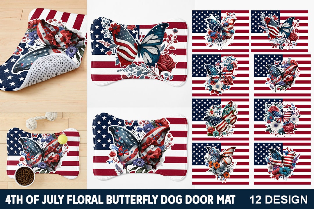 4th of July Door Mat, Floral Butterfly Door Mat, Dog Door Mat, 4th of ...