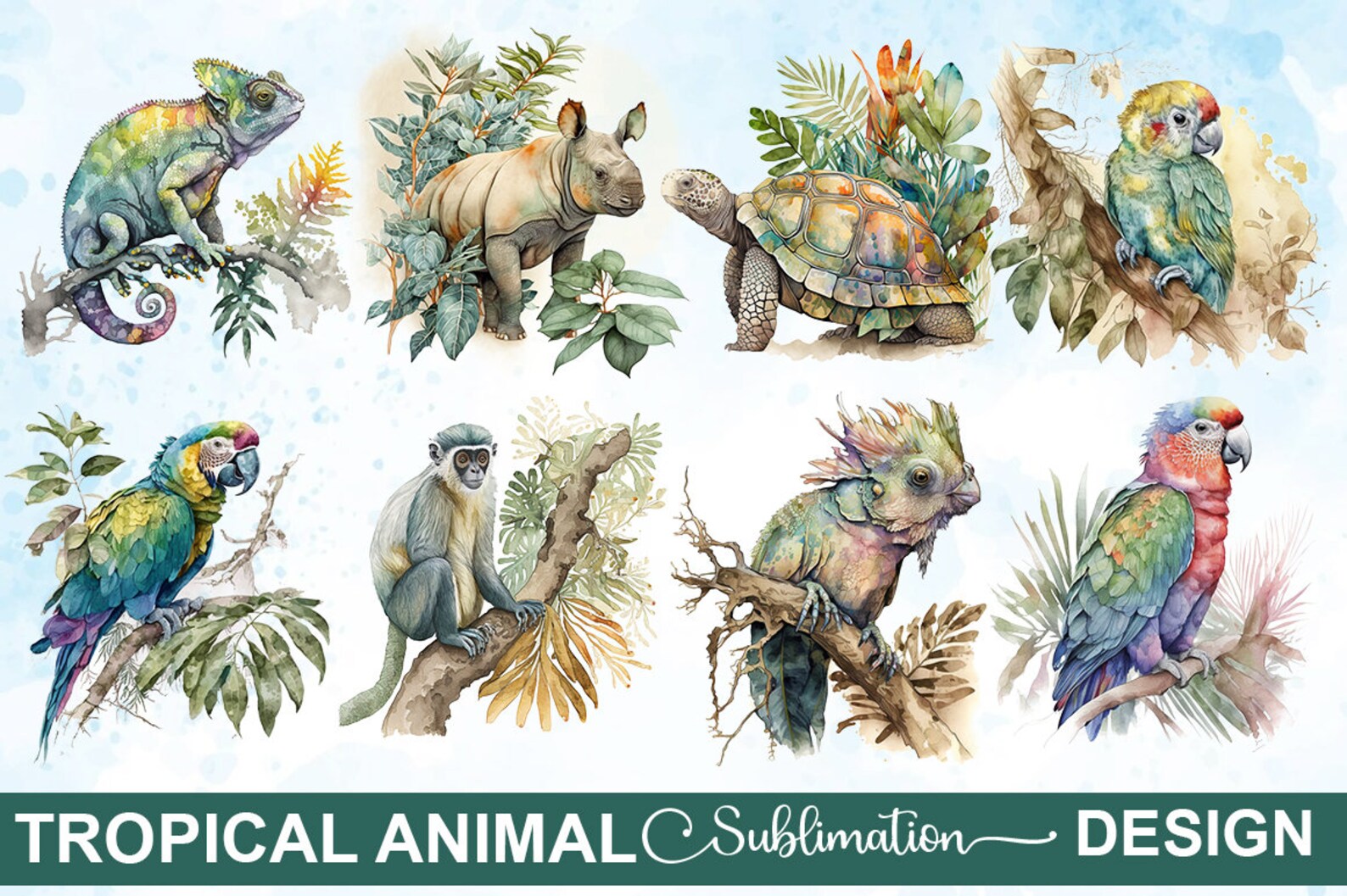 Watercolor Tropical Animal Sublimation, Bard Sublimation, Gondar ...